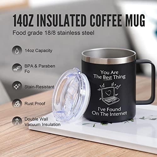 NOWWISH Romantic and Funny 14oz Black Mug for Men - Best Thing I Found on the Internet, Ideal Gift for Him, Boyfriend, Husband, on Anniversary, Birthday, Father's Day, Unique and Practical