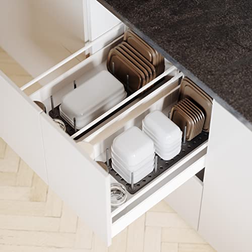 Umbra Peggy Kitchen Cupboard, Shelf and Drawer Organizer Tray - Adjustable Storage System For Food Containers, Cookware, Serveware, Utensils and More (Set of 2)