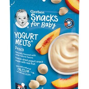 Gerber Snacks for Baby Yogurt Melts, Peach, Freeze-Dried Yogurt Snack Made with Real Yogurt & Fruit, Baby Snack for Crawlers, 1.0-Ounce Pouch (Pack of 3)