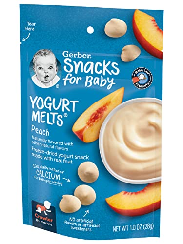 Gerber Snacks for Baby Yogurt Melts, Peach, Freeze-Dried Yogurt Snack Made with Real Yogurt & Fruit, Baby Snack for Crawlers, 1.0-Ounce Pouch (Pack of 3)