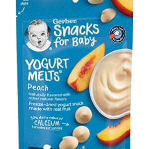 Gerber Snacks for Baby Yogurt Melts, Peach, Freeze-Dried Yogurt Snack Made with Real Yogurt & Fruit, Baby Snack for Crawlers, 1.0-Ounce Pouch (Pack of 3)