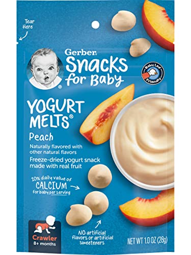 Gerber Snacks for Baby Yogurt Melts, Peach, Freeze-Dried Yogurt Snack Made with Real Yogurt & Fruit, Baby Snack for Crawlers, 1.0-Ounce Pouch (Pack of 3)