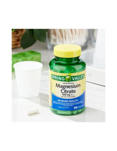 Spring Valley - Magnesium Citrate 100 mg, Rapid-Release, 100 Capsules + STS Fridge Magnet.