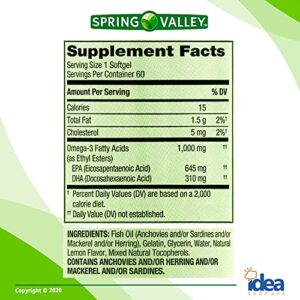 Spring Valley Proactive Support Omega-3 from Fish Oil Dietary Supplement, 1000 mg, 60 Ct (2 PACK) Bundle With Exclusive "Vitamins & Minerals A to Z" - Better Idea Guide (3 Items)