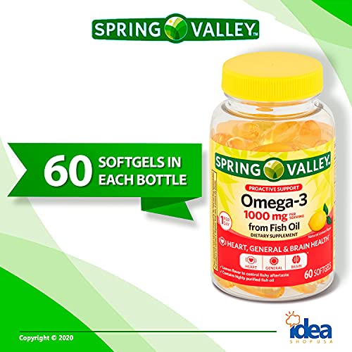 Spring Valley Proactive Support Omega-3 from Fish Oil Dietary Supplement, 1000 mg, 60 Ct (2 PACK) Bundle With Exclusive "Vitamins & Minerals A to Z" - Better Idea Guide (3 Items)