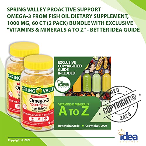 Spring Valley Proactive Support Omega-3 from Fish Oil Dietary Supplement, 1000 mg, 60 Ct (2 PACK) Bundle With Exclusive "Vitamins & Minerals A to Z" - Better Idea Guide (3 Items)