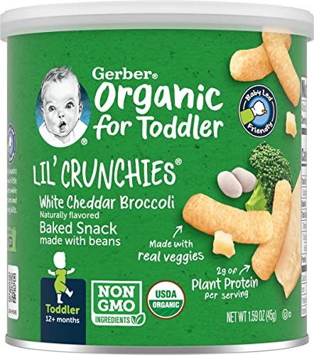 Gerber Snacks for Baby Organic Lil Crunchies, White Cheddar & Broccoli, 1.59 Ounce