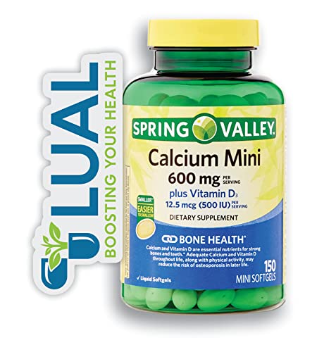 Support Bone Health with Spring Valley Calcium Plus Vitamin D3 Supplement, 150 Mini Softgels. Includes Luall Fridge Magnetic