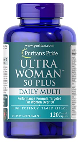 Puritans Pride Ultra Woman 50 Plus Multivitamin Caplets with Zinc, 120 Count, White