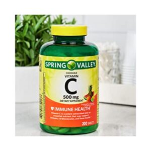 Spring Valley Vitamin C Tropical Fruit Flavors 500 mg, 200 Count - Chewable Tablets + STS Fridge Magnet.