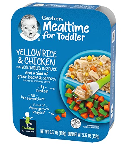 Gerber Mealtime for Toddler Yellow Rice & Chicken with Vegetables in Sauce & Side of Green Beans & Carrots, Packed in Seasoned Water, 6.67 OZ (Pack of 8)