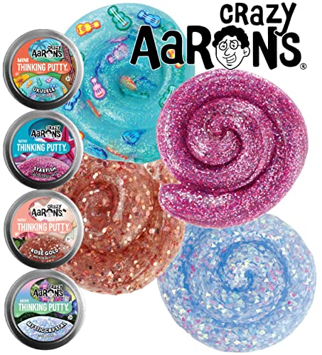 Crazy Aaron's Putty Mini Tins Mystical Crystal, Ukulele, Starfish & Rose Gold Gift Set Bundle - 4 Pack (13.3g Each)