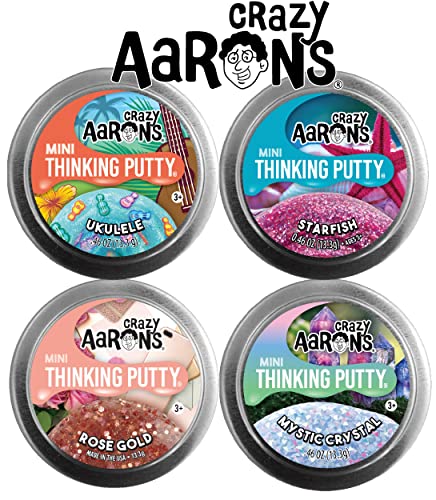 Crazy Aaron's Putty Mini Tins Mystical Crystal, Ukulele, Starfish & Rose Gold Gift Set Bundle - 4 Pack (13.3g Each)