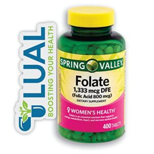 Support Your Body's Needs with Spring Valley's Folate Dietary Supplement - 1,333mcg, 400 Count. Includes Luall Fridge Magnetic