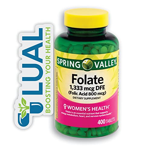 Support Your Body's Needs with Spring Valley's Folate Dietary Supplement - 1,333mcg, 400 Count. Includes Luall Fridge Magnetic