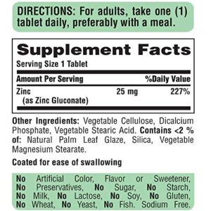 Puritan's Pride Zinc 25 Mg to Support Immune System Health Tablets, White, 100 Count