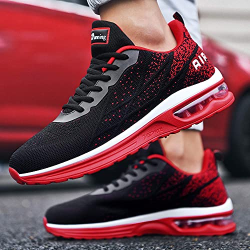 Autper Mens Air Athletic Running Tennis Shoes Lightweight Sport Gym Jogging Walking Sneakers(BlackRed Size US 11