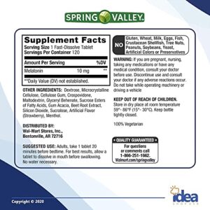 Melatonin Fast Dissolve Tablets, Sleep Support by Spring Valley, 10 mg, 120 Ct (2 Pack) Bundle with Exclusive "Have a Great Sleep" - Better Idea Guide (3 Items)