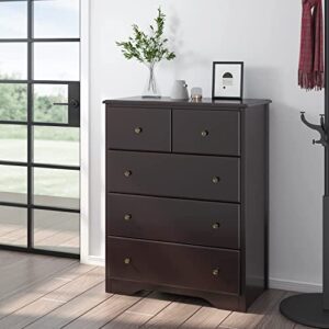 HOUSUIT Dresser with 5 Drawers, Retro Dressers for Bedroom, Wide Chest of Drawers Clothes Organizer, Wooden Nightstand for Living Room, Closet, Hallway, Dark Brown