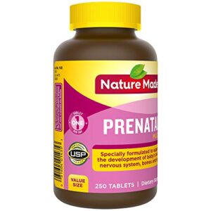 Nature Made Prenatal Multivitamin with Folic Acid, Prenatal Vitamin and Mineral Supplement for Daily Nutritional Support, 250 Tablets, 250 Day Supply