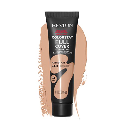 Liquid Foundation by Revlon, ColorStay Face Makeup for Normal and Dry Skin, Longwear Full Coverage with Matte Finish, Oil Free, 240 Medium Beige, 1.0 Oz