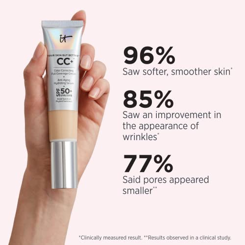 IT Cosmetics Your Skin But Better CC+ Cream, Fair (W) - Color Correcting Cream, Full-Coverage Foundation, Hydrating Serum & SPF 50+ Sunscreen - Natural Finish - 1.08 fl oz