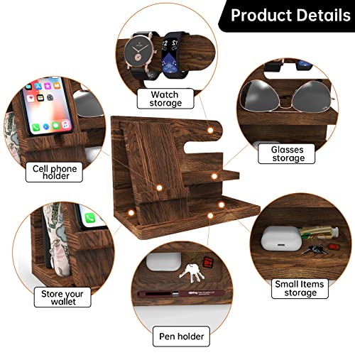 Gifts for Men Wood Phone Docking Station Gifts for Dad Birthday Dad Birthday Gift Dad Gifts Nightstand Organizer Key Wallet Holder Watch Holder Gift for Him Husband Anniversary Night Stand Organizers