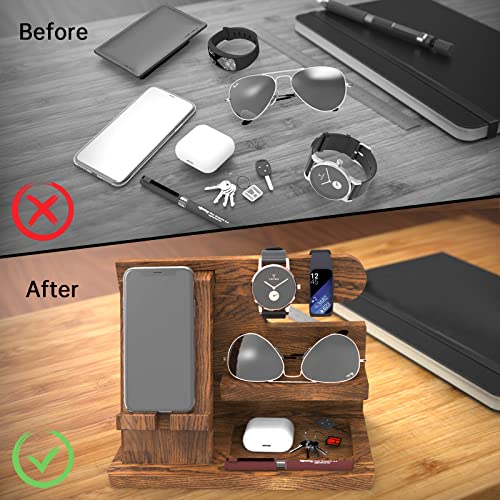 Gifts for Men Wood Phone Docking Station Gifts for Dad Birthday Dad Birthday Gift Dad Gifts Nightstand Organizer Key Wallet Holder Watch Holder Gift for Him Husband Anniversary Night Stand Organizers