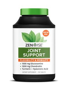 zenwise joint support supplement – 1500mg glucosamine, 1200mg chondroitin, 1000 mg msm & hyaluronic acid for advanced relief mobility supplement for pain, aches, soreness & inflammation – 180 tablets