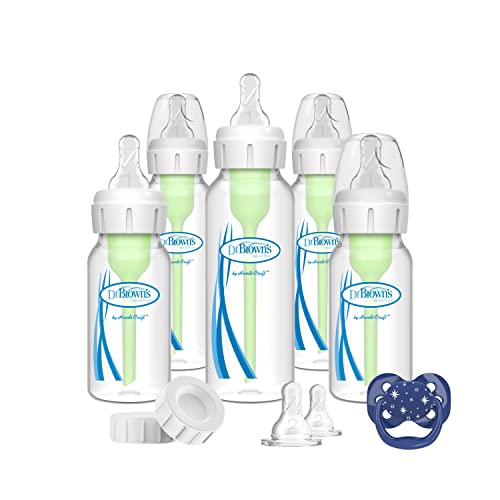 Dr. Brownâ€™s Natural Flow® Anti-Colic Options+â„¢ Narrow Baby Bottle Gift Set with Advantageâ„¢ Pacifier, and Bottle Travel Caps, Pack of 15