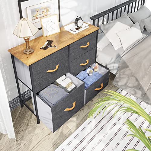 YITAHOME Storage Tower with 5 Drawers - Fabric Dresser, Organizer Unit for Bedroom, Living Room, Closets & Nursery - Sturdy Steel Frame, Easy Pull Fabric Bins & Wooden Top