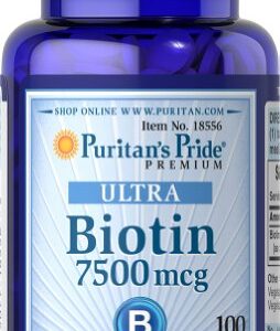 Puritans Pride Biotin 7500 mcg, Healthy Hair Support, 100 Count, 100 Count (Pack of 1)