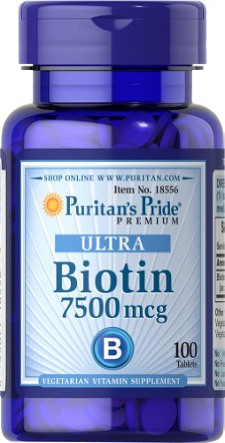 Puritans Pride Biotin 7500 mcg, Healthy Hair Support, 100 Count, 100 Count (Pack of 1)