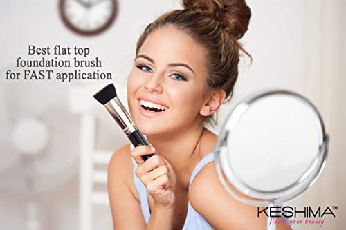 Flat Top Kabuki Foundation Brush By KESHIMA - Premium Makeup Brush for Liquid, Cream, and Powder - Buffing, Blending, Flawless Face Brush