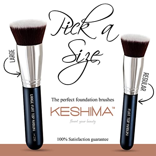 Flat Top Kabuki Foundation Brush By KESHIMA - Premium Makeup Brush for Liquid, Cream, and Powder - Buffing, Blending, Flawless Face Brush