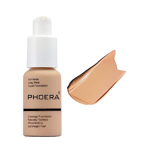 PHOERA Foundation,Flawless Soft Matte Liquid Foundation 24HR Oil Control Concealer Foundation Makeup . (1 Pcs-104- Buff Beige)