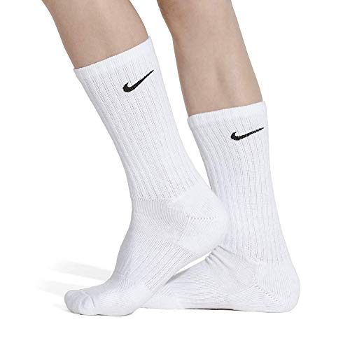 Nike Kids' Performance Cushioned Crew Training Socks (6 Pair), Girls & Boys' Socks with Cushioned Comfort & Dri-FIT Technology, White/Black, S