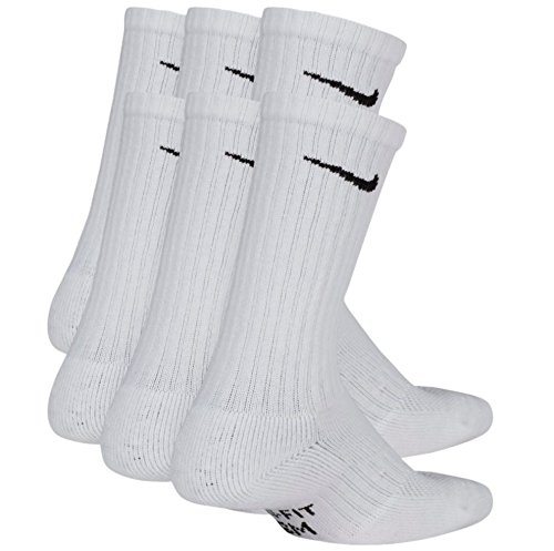 Nike Kids' Performance Cushioned Crew Training Socks (6 Pair), Girls & Boys' Socks with Cushioned Comfort & Dri-FIT Technology, White/Black, S