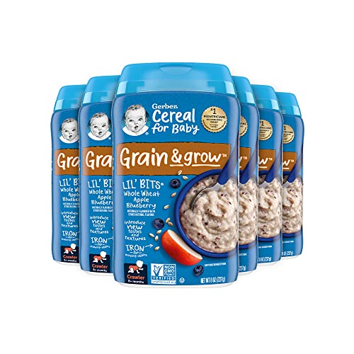 Gerber Lil Bits Whole Wheat Apple Blueberry Baby Cereal, 8 Oz , Pack of 6