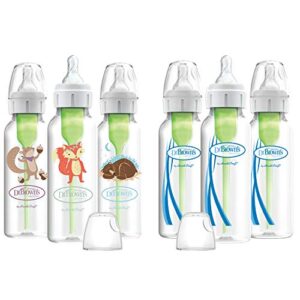 dr. brown’s natural flow® anti-colic options+™ narrow baby bottles 8 oz/250 ml, with level 1 slow flow nipple, 6 pack, 0m+ woodland animals gift set