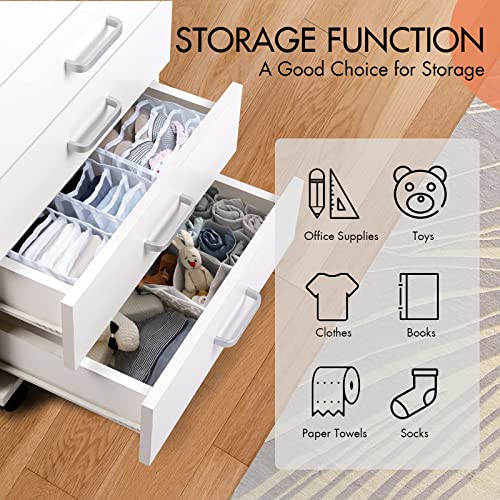 TUSY 5-Drawer Chest, Storage Dresser Cabinet with Wheels, White