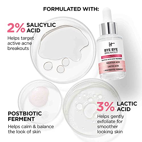 IT Cosmetics Bye Bye Breakout 2% Salicylic Acid Acne Treatment Serum, Helps Reduce Pimples in 3 Days & Fades Look of Post-Acne Marks in 8 Weeks, Facial Skin Care Product with 3% Lactic Acid - 1 fl oz