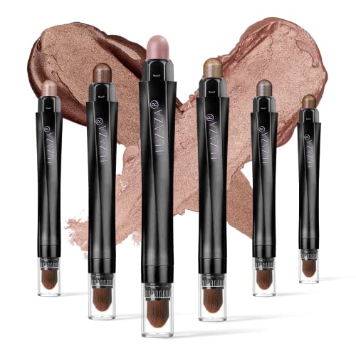 LUXAZA 6 PCS Neutral and Brown Metallic Eyeshadow Stick,Shimmer Cream Eyeshadow Pencil Crayon,Champagne Eye Brightener Stick Highlighter Makeup,Pro Waterproof & Long Lasting Eyeshadow Stick Sets