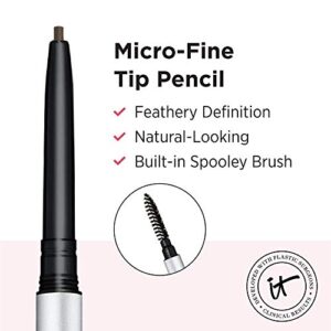 IT Cosmetics Brow Power Micro, Universal Taupe - Universal Eyebrow Pencil - Mimics the Look of Real Hair - Budge-Proof Formula - Built-in Spoolie - 0.017 oz