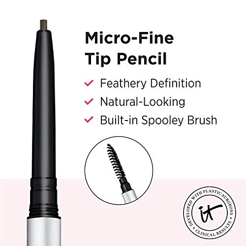 IT Cosmetics Brow Power Micro, Universal Taupe - Universal Eyebrow Pencil - Mimics the Look of Real Hair - Budge-Proof Formula - Built-in Spoolie - 0.017 oz