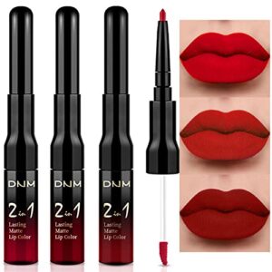 evpct 3pcs deep dark red lip stain matte lip liner and liquid lipstick set long lasting smudge proof labiales matte larga duracion listip 24 hours matte a prueba de agua mate 24 horas originales