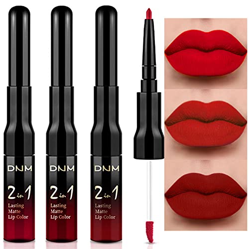 evpct 3Pcs Deep Dark Red Lip Stain Matte Lip Liner and Liquid Lipstick Set Long Lasting Smudge Proof labiales matte larga duracion listip 24 hours matte a prueba de agua mate 24 horas originales