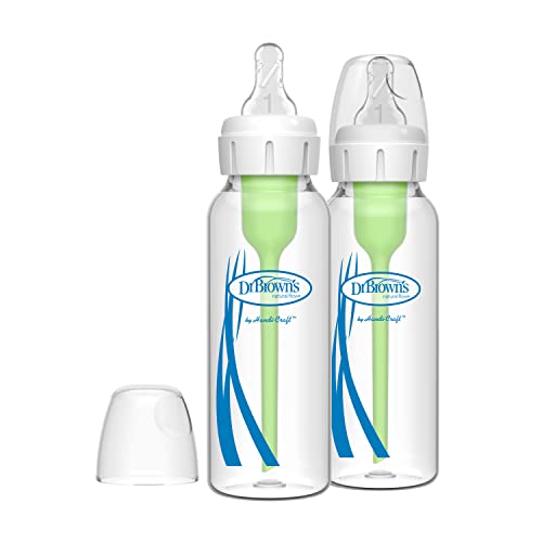 Dr. Brown’s Natural Flow® Anti-Colic Options+™ Narrow Glass Baby Bottles 8 oz/250 mL, with Level 1 Slow Flow Nipple, 2 Pack, 0m+