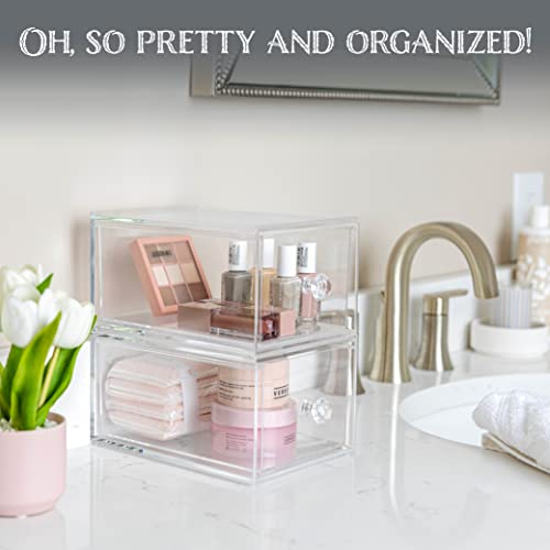 Clear Drawer Organizers - Acrylic, Durable, Stackable, Pull-Out Drawer. Great for Medicine, Cosmetics, Makeup and Bathroom Organization. (4.5" High | 2-PACK)