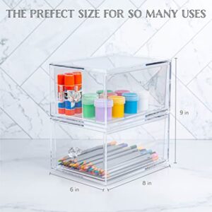 Clear Drawer Organizers - Acrylic, Durable, Stackable, Pull-Out Drawer. Great for Medicine, Cosmetics, Makeup and Bathroom Organization. (4.5" High | 2-PACK)